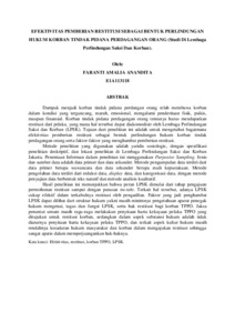 Efektivitas Pemberian Restitusi Sebagai Bentuk Perlindungan Hukum Korban Tindak Pidana ...